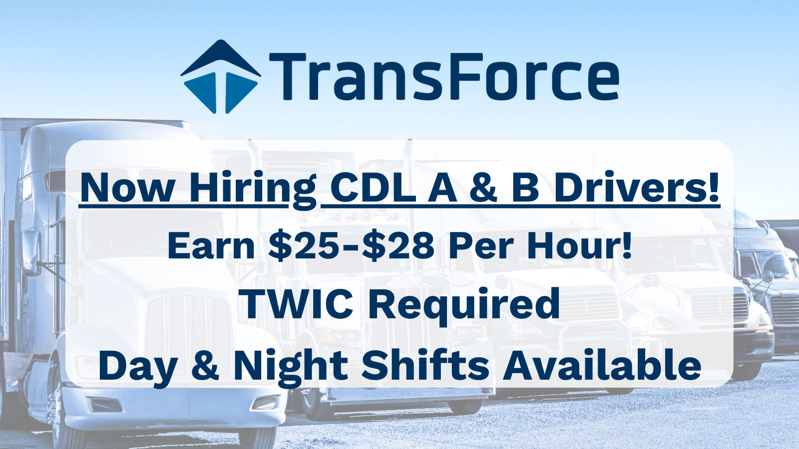 Class A & B Drivers Needed - Urgently Hiring! Up to $28/hour! 🚚 TWIC ...